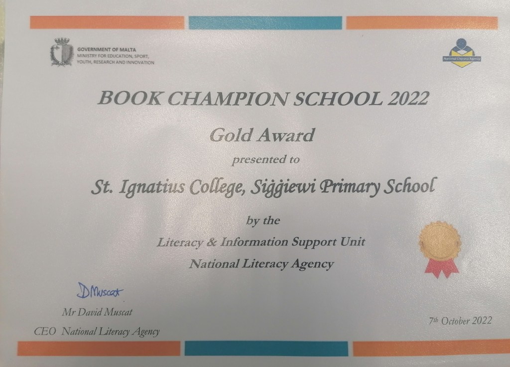 book champion certificate – St Ignatius College, Patri Ġużè Delia ...